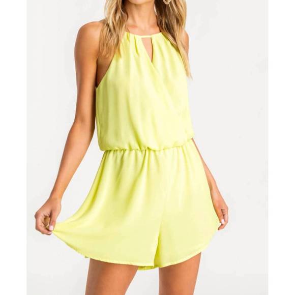 Lush | Pants & Jumpsuits | New Lush Keyhole Romper In Neon Lime | Poshmark